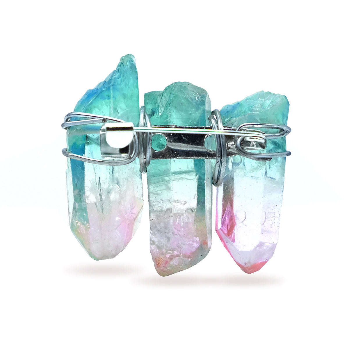Quartz Crystal Lapel Pin - Aqua / Pink